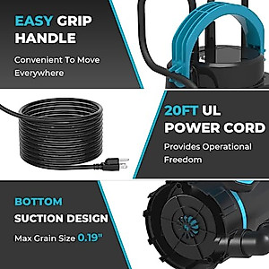 Bomgie 1/2HP Sump Pump 3170GPH Submersible Water Pump with Automatic Float Switch, Utility Pumps for Pool Draining, Basement Flooding, Garden Pond Low Water Level with 20ft Cord