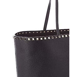 Valentino Rockstud Large Grainy Leather Shopper Tote, Black