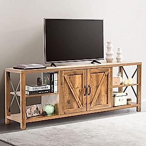 Catrimown 68” Wood TV Stand Farmhouse Entertainment Center with Barn Doors, Rustic Long TV Console Table for 75 Inch TV with Storage Shelves for TVs Up to 78", Rustic Oak