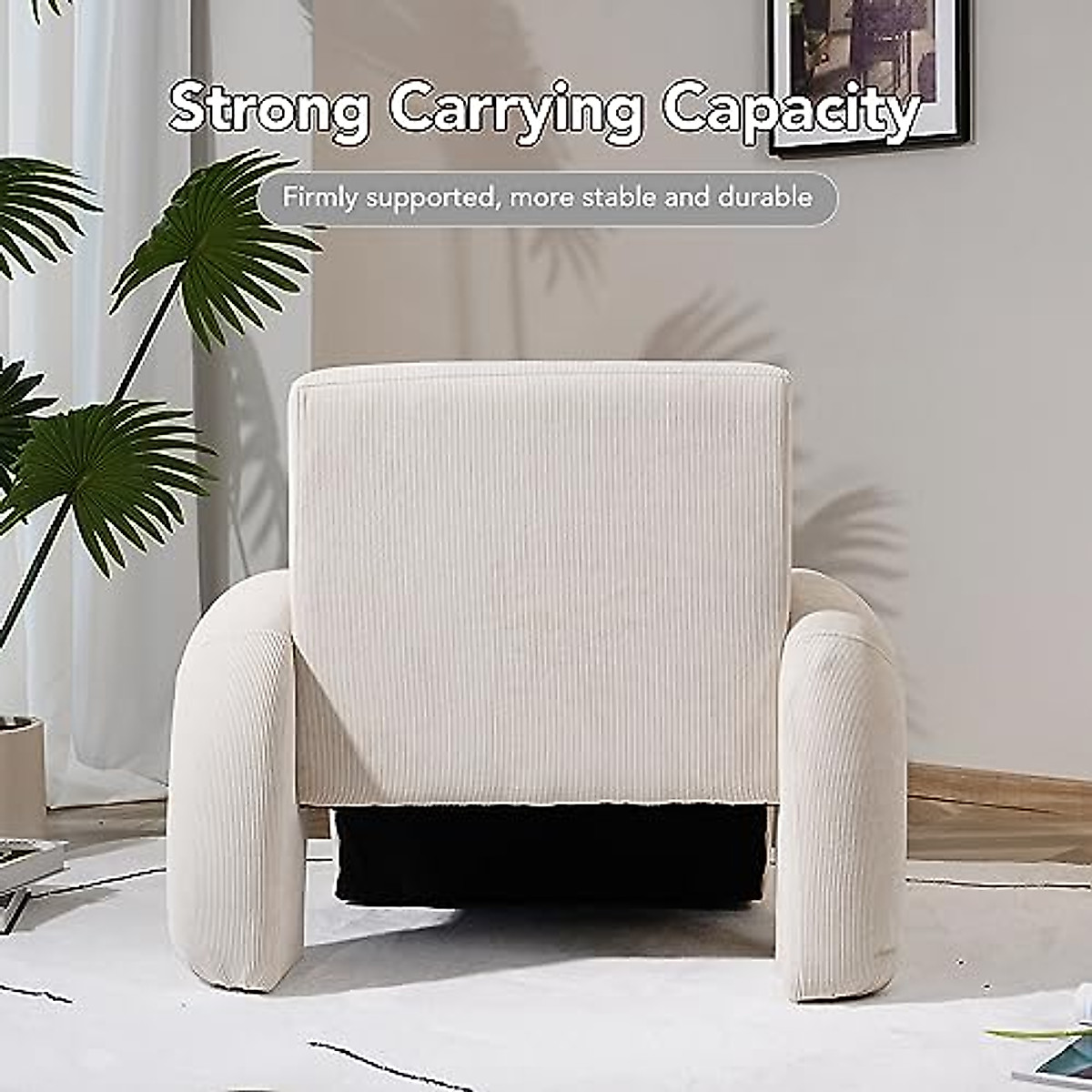 Guyii Upholstered Arm Sofa, Modern Fabric Sofa Chair, Ergonomic Accent Chair, Living Room Recliner with Backrest, Leisure Single Sofa for Bedroom, Living Room, Apartment (White)