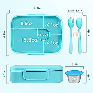 ANDMOON Bento Lunch Box with Kids/Adults, 5 Compartments Leakproof Lunch Container with Dressing Cup, Eco-Friendly Double Insulated Boxes, Dishwasher and Microwave Safe, BPA-Free (blue)