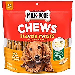 Milk-Bone Easy Peasy Chicken Cheesy Flavor Twists, Rawhide Free Dog Chews, Bag of 70