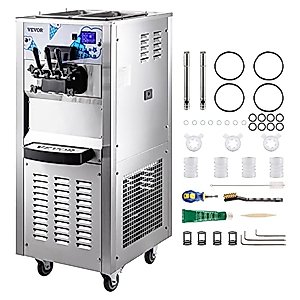 VEVOR Commercial Ice Cream Machine with Two 12L Hoppers Soft Serve Machine with 3 Flavors Commercial Ice Cream Maker 2500W Compressor Soft Ice Cream Machine with LCD Panel for Restaurants Snack Bar