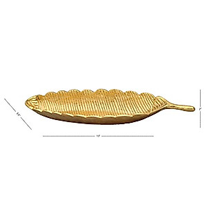 Gold Leaf shaped Serving Dish Platter with Vein Design (13"L)