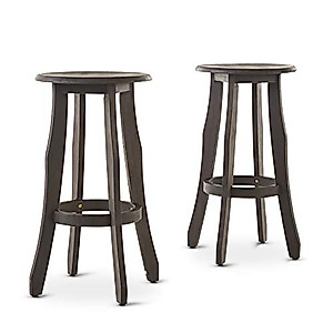 Christopher Knight Home Pike Outdoor Acacia Wood Barstools, 2-Pcs Set, Dark Grey Finish