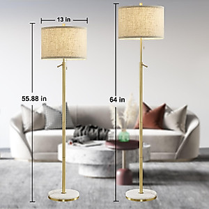 GyroVu Marble Floor Lamp, Adjustable Height Standing Lamp with Marble Base Tall Lamp with Pull Chain Switch Floor Lamps for Living Room, Bedroom & Office Bulbs Not Included(Gold)