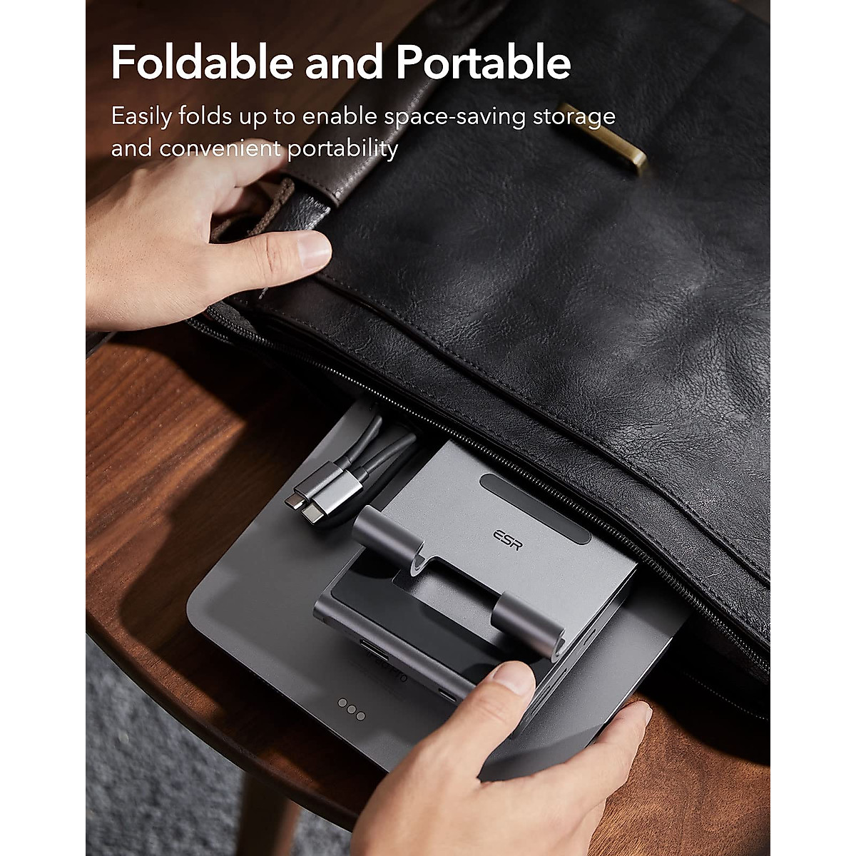 ESR 8-in-1 Portable Stand Hub, USB C Hub with Adjustable Stand, 100W PD Charging, 2 USB 3.0 Ports, 4K HDMI, 3.5-mm Jack, SD/microSD Card Slots, Compatible with iPad 10, iPad Pro, and Other USB-C iPads