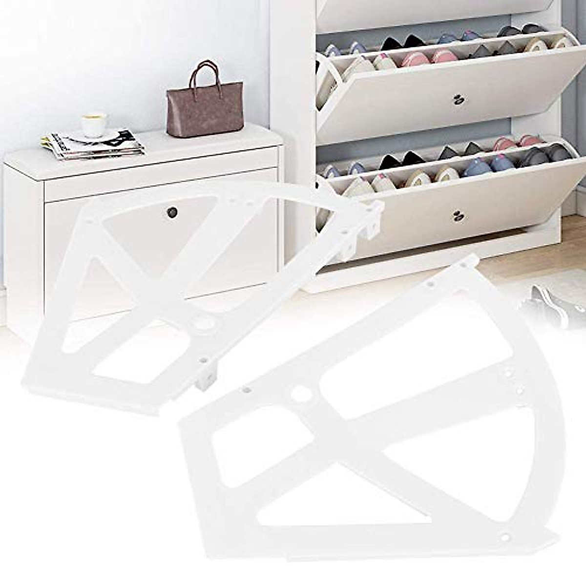 AUNMAS Plastic Cabinet Hinge, Hollow Simple Two Layers Shoe Cabinet Hinge Shelf Rack Holder Accessory for Home White (2#)