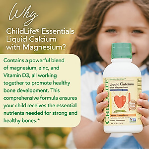 ChildLife Essentials Liquid Calcium Supplement for Kids - Baby Calcium with Magnesium, Zinc, and Vitamin D3 - Orange Flavor, 16 fl oz (4 Pack)
