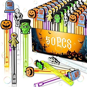 Mini Bubble Wands Halloween Bubbles for Party Favor Decoration Halloween Bat Candy Corn Pumpkin Ghost Mini Bottle Wand Tubes for Halloween Party Supplies No Liquid(Zombie,50 Packs)