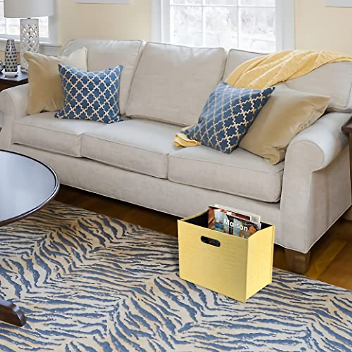 HofferRuffer Magazine Basket Holder, Foldable Magazine Rack, Document File Holder Organizer, File Folder, Newspaper Storage Bin Organizer for Home or Office, Home or Office (Yellow)