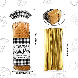 Containlol 100 Pack Bread Bags for Homemade Bread, Christmas Clear Plastic Bags with 100 Twist Ties, Black Buffalo Plaid Design for Rolls, Cookies, Home Bakers, and Bakeries