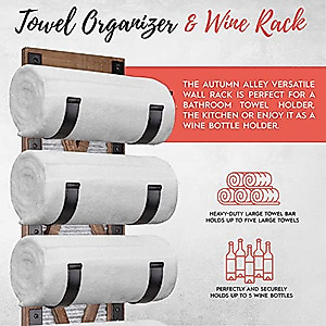 Autumn Alley Farmhouse Towel Holder, Rustic Wine Rack, Rolled Towel Rack, and Wine Holder for Farmhouse Bathroom Accessories Décor, Wall Mounted Towel Rack, Rustic Brown