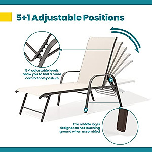 Pellebant Aluminum Pool Lounge Chairs Set of 2, Patio Chaise Lounge with Adjustable Backrest & Armrest, Heavy Duty Pool Lounge Chairs for Outside, Lawn, Yard, Patio, Pool(2pcs,New Beige)