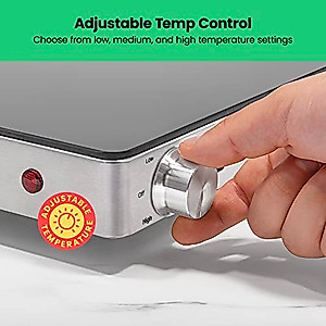 Chefman Electric Warming Tray with Adjustable Temperature Control, Glass Top Large 21”x16” Surface Keeps Food Hot,Black