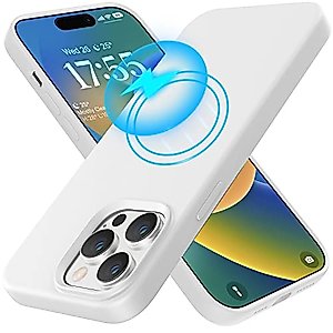 HAEWON Silicone Magnetic Case for iPhone 14 Pro Max, Compatible with Magsafe, Comfort Phone Cover with Microfiber Lining [MIL-Grade Drop Protection] for iPhone 14 Pro Max 6.7" (White)