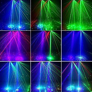 Party Lights, 15 Eyes RGB DJ Disco Lights, Strobe Stage Light Sound Activated LED Projector with Remote Control and 125 Projection Effects for Party Bar Christmas Birthday Wedding, DMX512 Control