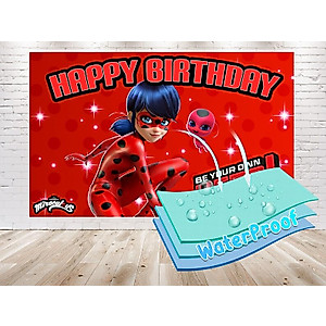 5x3 FT Miraculous Ladybug Backdrop V3 for Birthday Party Decorations. Cartoon Miraculous Ladybug Background for Theme Birthday.