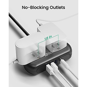 Power Strip with USB, SUPERDANNY Mini Surge Protector with 2 Wide-Spaced Outlets, 3 USB-A and 1 USB-C, 5 Ft Extension Cord, Flat Plug, Compact Size Desktop Charging Station Travel, Home, Office, Black