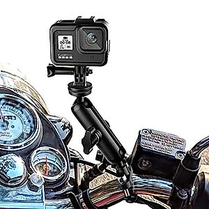 Camera Motorcycle Mount for Gopro Accessories ,360 Rotation Metal Action Camera Clamp Holder with 1/4Thread for Moto Bike Bicycle Handlebar, for GoPro Hero 10 9 8 7 6 5 4 , SJCAM, Motorcycle Bracke