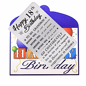 MOQIYXL Grandson 18th Birthday Card, Happy 18 Birthday Grandson Gifts Ideas, Small Engraved Wallet Card