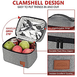 Aosbos Insulated Lunch Box for Men Women, Reusable Lunch Tote Bag Soft Lunch Cooler Bags Adult Thermal Lunch Boxes Lunch Pail Meal Prep Container with Back Pocket for Work Office Outdoor, Gray