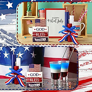 5 Pieces July 4th Patriotic Tiered Tray Decor Independence Day Wood Signs Tiered Tray Decor 4th of July Patriotic Mini Wood Book Stack Farmhouse Rustic God Bless America Decorations