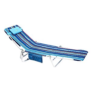 SunnyFeel Beach Lounge Chair, Reclining Beach Chairs, 180-degree & Lay Flat, Portable Folding Camping Chairs with Padded Comfy Pillow for Camp/Lawn/Outdoor/Travel/Picnic, Beach Camping Cot
