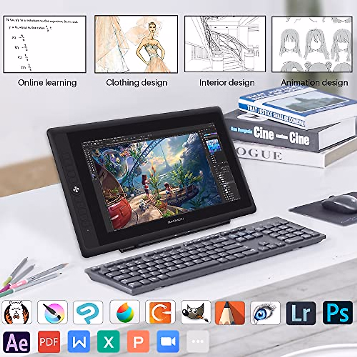 GAOMON PD156PRO 15.6 Inch Pen Display 125% sRGB Full-Laminated Drawing Tablet with Screen with 10 Express Keys Professional Graphic Drawing Monitor with Gifted Adjustable Stand Black