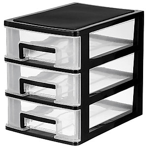 NUOBESTY 3 Layer Drawer Type Closet Plastic Drawers Organizer Clear Cosmetics Storage Organizer Desktop Drawer Containers Unit for Home Office Craft Storage Cabinet, Black
