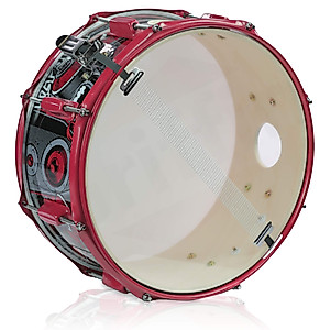 GRIFFIN Snare Drum Birch Wood Shell 14 X 6.5 Inch | Oversize 2.5" Large Vents & Custom Graphic Wrap (Limited Edition) | Red Hardware & Marching Drummers Key for Students & Pros | 8 Metal Tuning Lugs