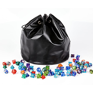 PUGED Large DND Dice Dragon Leather Drawstring Bags with Pockets Storage Bag for RPG MTG Game Dices Capacity Over 1000 Dice (Black)