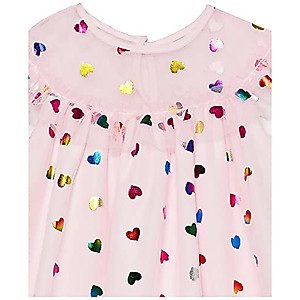 PIPPA & JULIE Baby Girls' Sleeveless Patterned Party Dress, Fit & Flare Silhouette, Includes Coordinating Panty, 2-Piece Set, Pink Heart, 18 Months