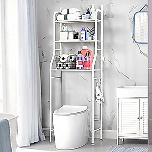 JOCHER 3-Tier Over The Toilet Storage Rack, Multifunctional Bathroom Organizer Over Toilet Shelf,Stable Freestanding Toilet Rack Storage Shelves, Space Saver,Metal,19.7" W x 9.85" D x 60" H(White)