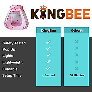 KingBee Pink Princess Pop Up Play Tent Ball Pit with Lights, Toys Gifts for Kids Girls Boys 3 4 5 6 Year Old, Baby and Toddler Will Love It. Easy Pop Up No Assembly Required, Indoor Outdoor Use (Pink)
