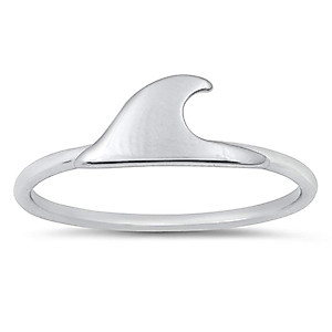 High Polish Wave Ocean Shark Ring New .925 Sterling Silver Band Size 6