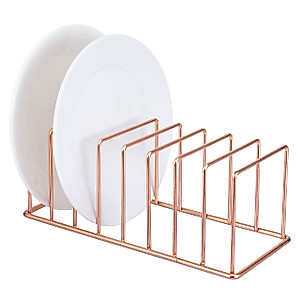 MyGift Modern Copper Tone Metal Wire Kitchen Dish Drying Rack - Dishes Storage Organizer for Flat Dinner Plates, Cutting Boards, Serving Trays
