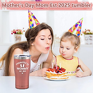 GINGPROUS Mothers Day Gifts for Mom, 20oz Promoted to Mommy Est 2025 Stainless Steel Travel Tumbler, Mothers Day Gifts for New Mom to Be First Time Mama Mommy Pregnancy Baby Shower, Rose Gold