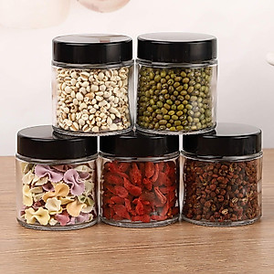 15 Pack 4 oz Clear Glass Jars with Lids, Round Empty Containers for Scrubs, Lotions, Cosmetic, Ointments and Butters, Travel Storage Jar with White Inner Liners £¬Black Lids, lables and Spatulas