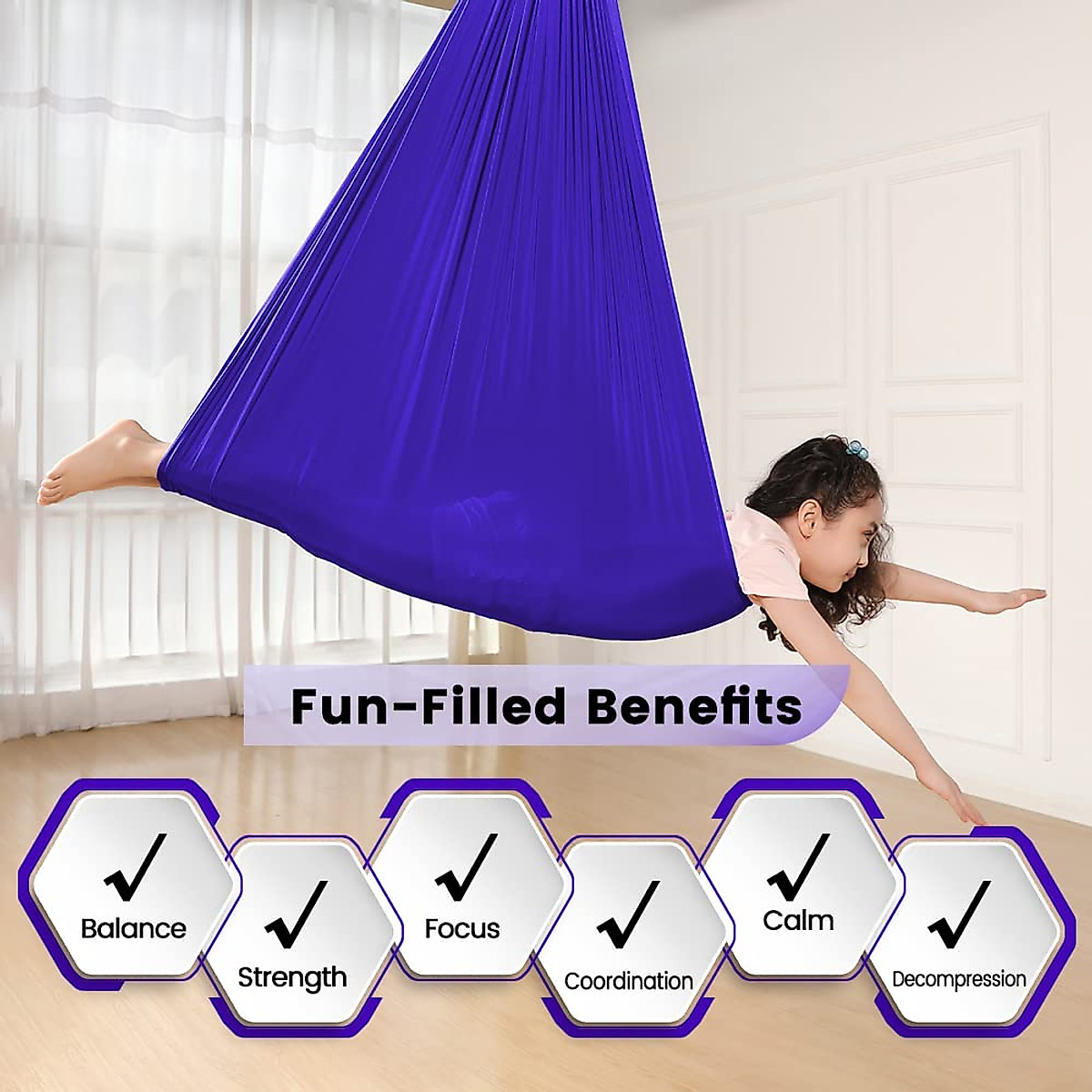 Sensory Swing Safe for Kids Pod Swing Special Needs (with Hardware) Indoor Outdoor Swing Hanger Hammock Chair for Calming & Relaxing, Autism, ADHD Aspergers Therapy Cuddle, Child Sensory Seat Toy Gift