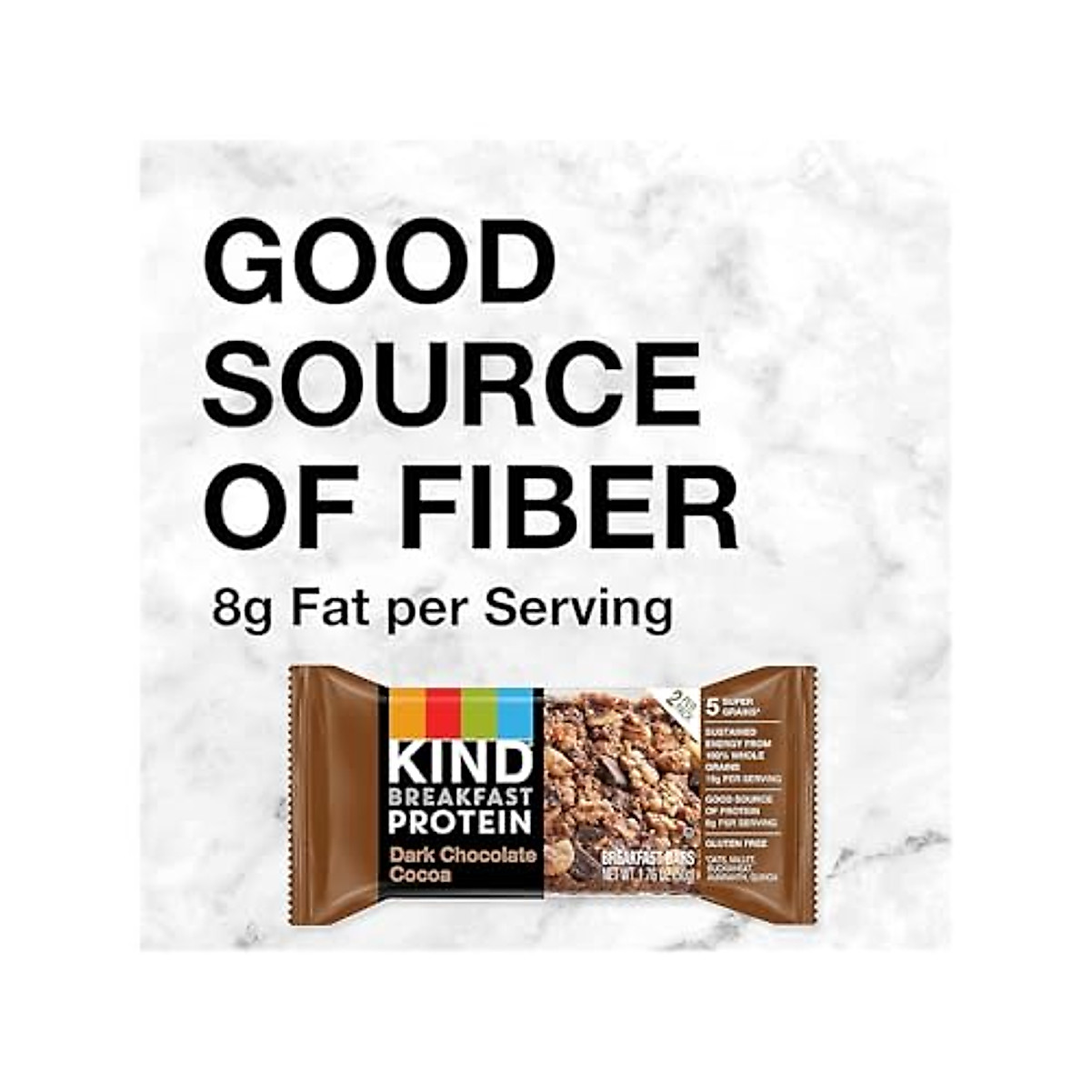 KIND Breakfast, Healthy Snack Bar, Dark Chocolate Cocoa, Gluten Free Breakfast Bars, 8g Protein, 1.76 OZ Packs (6 Count)