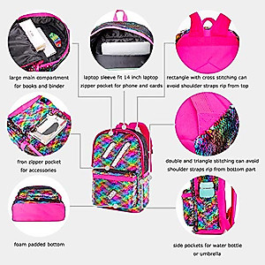 Flip Sequin Backpack for Girls Kids Kindergarten Elementary Middle School Bookbag Cute Spark Book Bags Teen Travel Outdoor Daypack Back Pack(Rainbow)