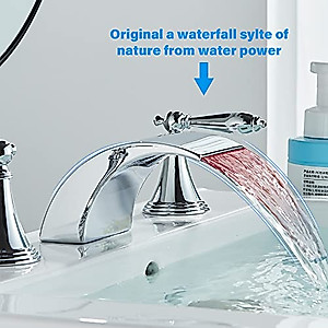 Cfeoerf LED Bathroom Faucets for Sink 3 Hole Bathroom Sink Faucet 2 Handle Bathroom Sink Faucets Waterfall Widespread Faucet with 2 Handle Chrome Bath Taps