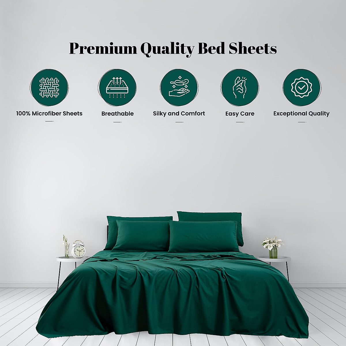Bedlifes King Sheet Set- Cooling Sheets-Ultra Soft-Silky-Breathable-Deep Pocket- 1800 Series Bedding Set Microfiber- Green Bed Sheets King Size 4 Pieces