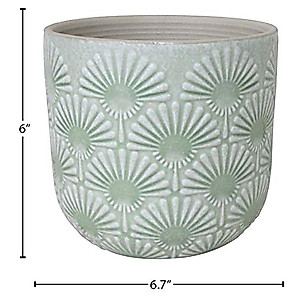 Amazon Brand - Stone & Beam Medium Fan-Embossed Planter, 6"H, Seafoam Green