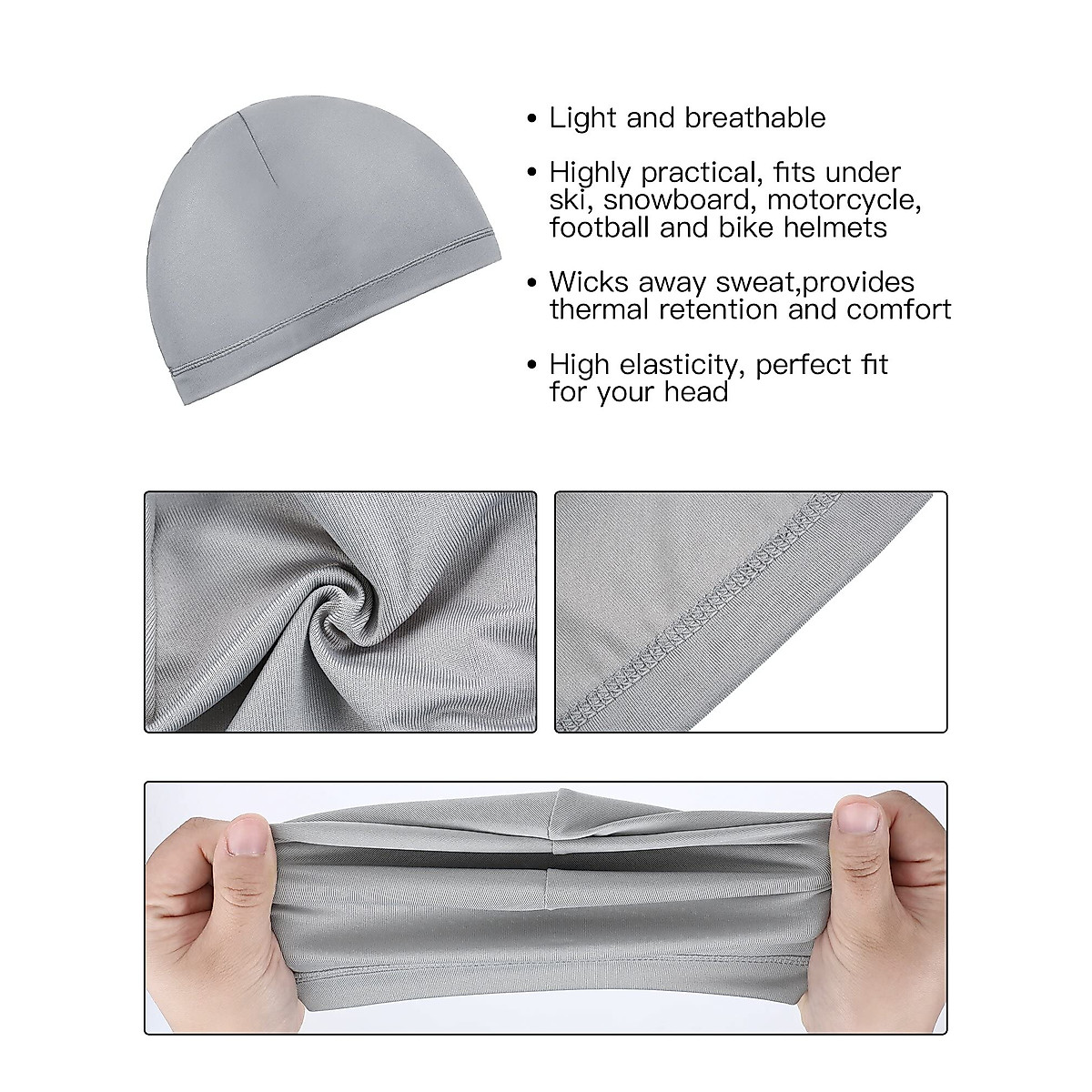 Boao 6 Pieces Skull Caps Helmet Liner Sweat Wicking Cap Running Hats Cycling Skull Caps for Men Women (Classic Colors, Large)