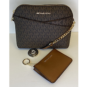Michael Kors MICHAEL Michael Kors Jet Set Travel MD Dome XCross Crossbody bundled with SM TZ Coinpouch Purse Hook (Signature MK Brown/Luggage)
