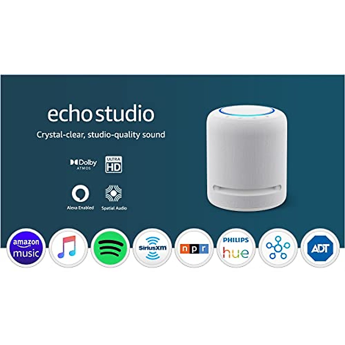 Echo Studio | Our best-sounding smart speaker ever - With Dolby Atmos, spatial audio processing technology, and Alexa | Glacier White