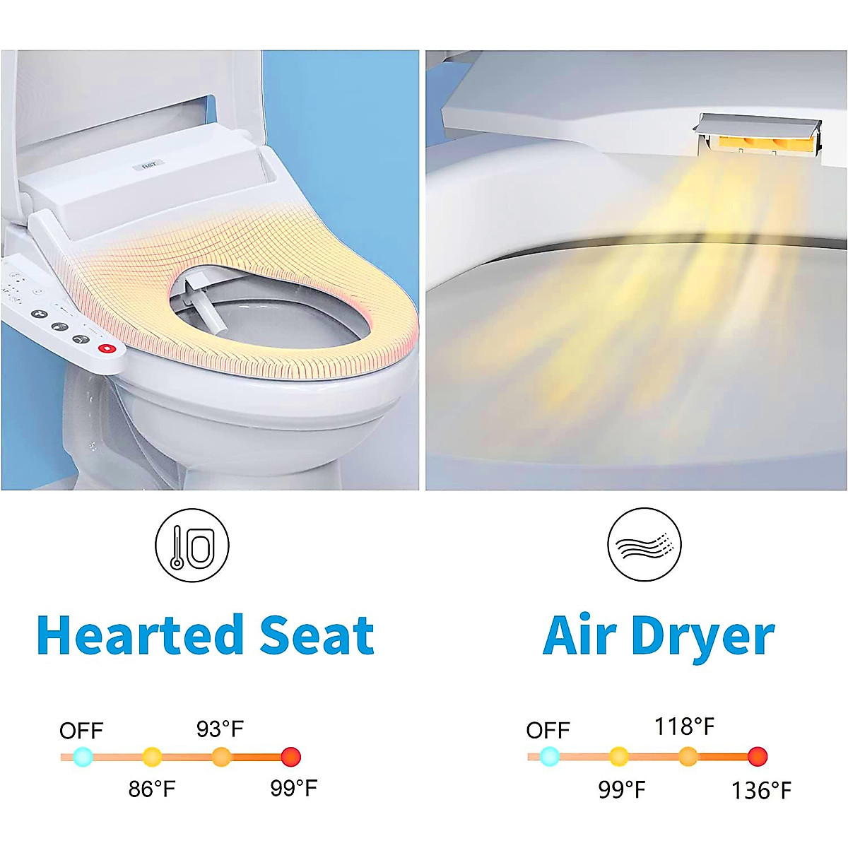 R&T Electronic Bidet Seat for Elongated Toilet, Smart Toilet Seat with Warm Air Dryer and Temperature Controlled Wash Functions (V2601 Heated Bidet Seat)