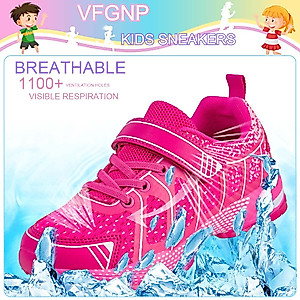 VFGNP Girls Sneakers, Kids Tennis Running Shoes, Lightweight Breathable Sport Athletic Shoe Rose 1